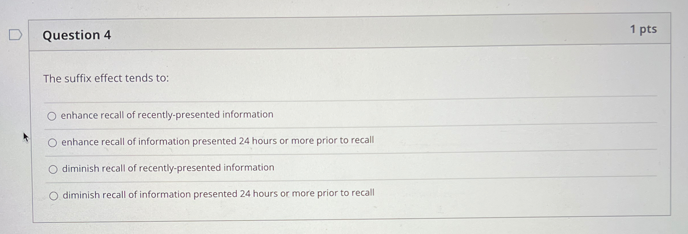 Solved Question 41 ﻿ptsThe suffix effect tends to:enhance | Chegg.com