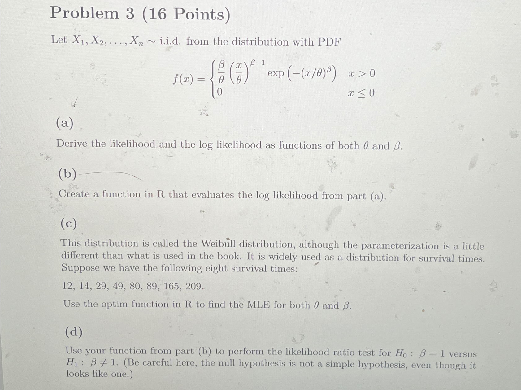 Solved Problem 3 (16 ﻿Points)Let x1,x2,dots,xn∼ ﻿i.i.d. | Chegg.com