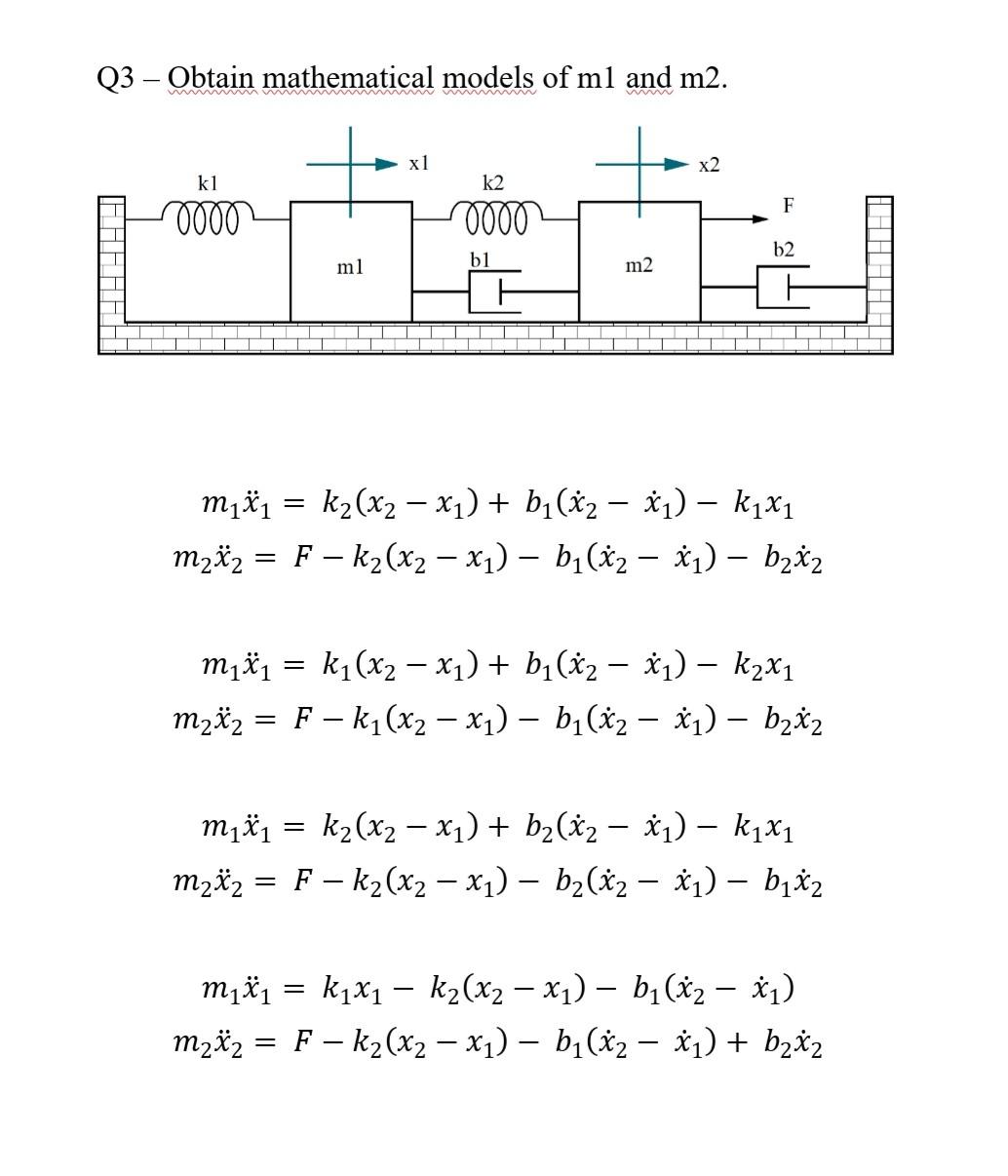 Q3 - Obtain mathematical models of m1 and m2. | Chegg.com