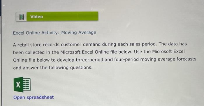 Solved Video Excel Online Activity: Moving Average A retail | Chegg.com