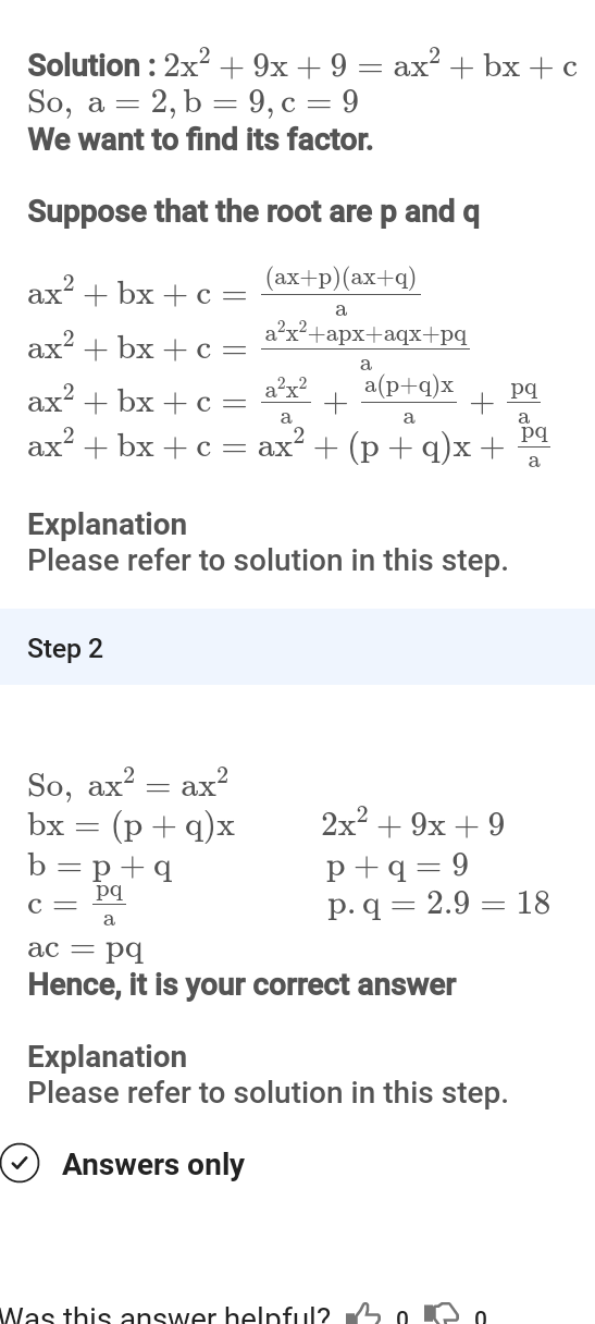 Solved The trinomial 2x^2 + 9x +9 This is the proof of why | Chegg.com