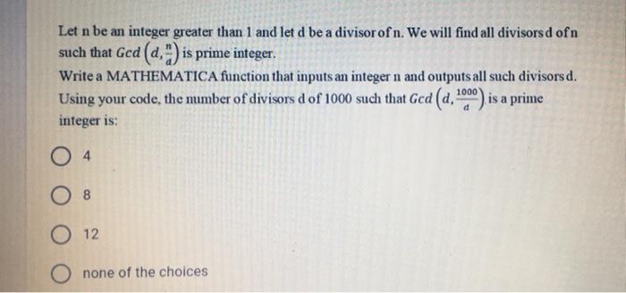 Solved Let n be an integer greater than 1 and let d be a | Chegg.com