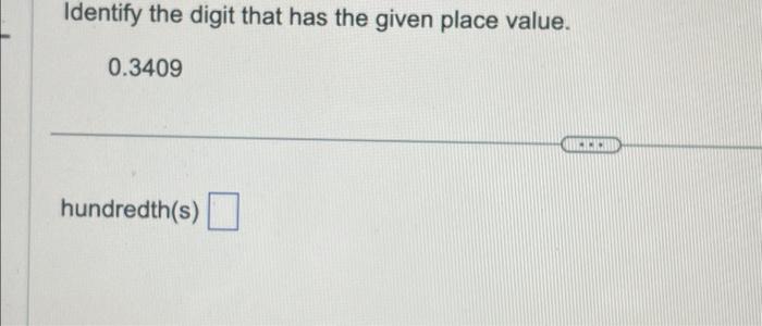 Solved Identify the digit that has the given place value. | Chegg.com
