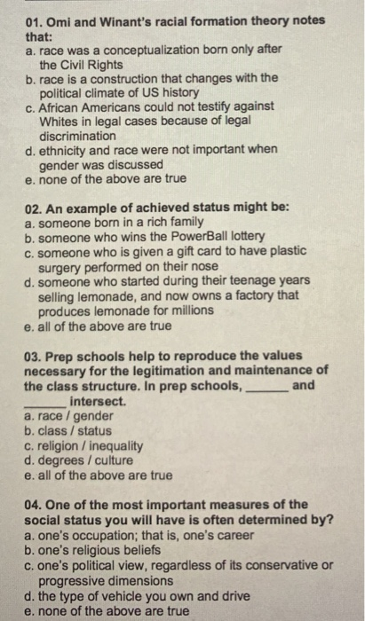 Solved 01. Omi and Winant's racial formation theory notes | Chegg.com