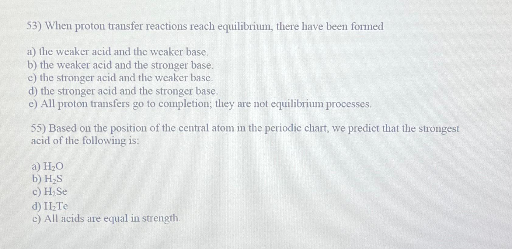 Solved When proton transfer reactions reach equilibrium, | Chegg.com