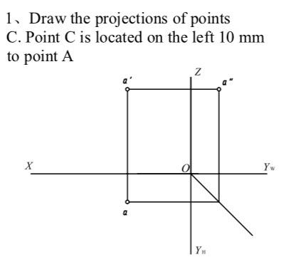 Solved 1. Draw the projections of points C. Point C is | Chegg.com