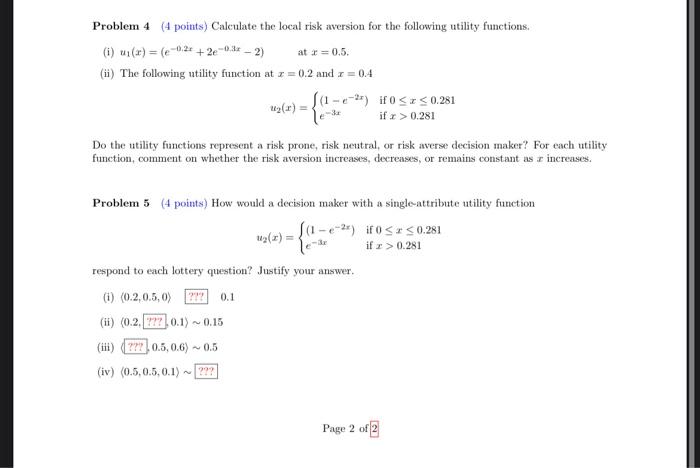 Solved Problem 4 (4 points) Calculate the local risk | Chegg.com