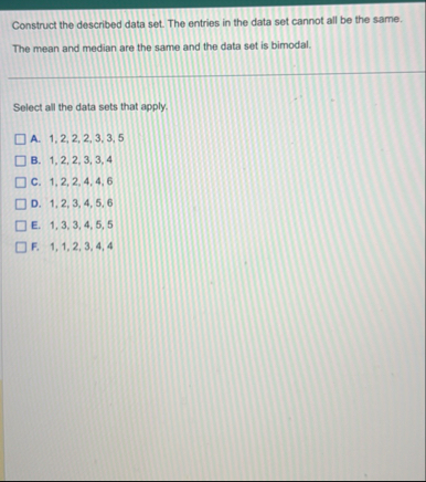 Solved Construct the described data set. The entries in the | Chegg.com