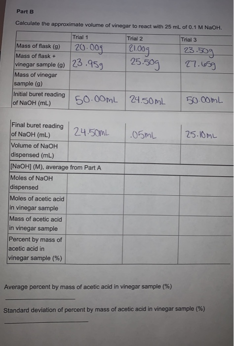 Solved Part B Calculate the approximate volume of vinegar to | Chegg.com