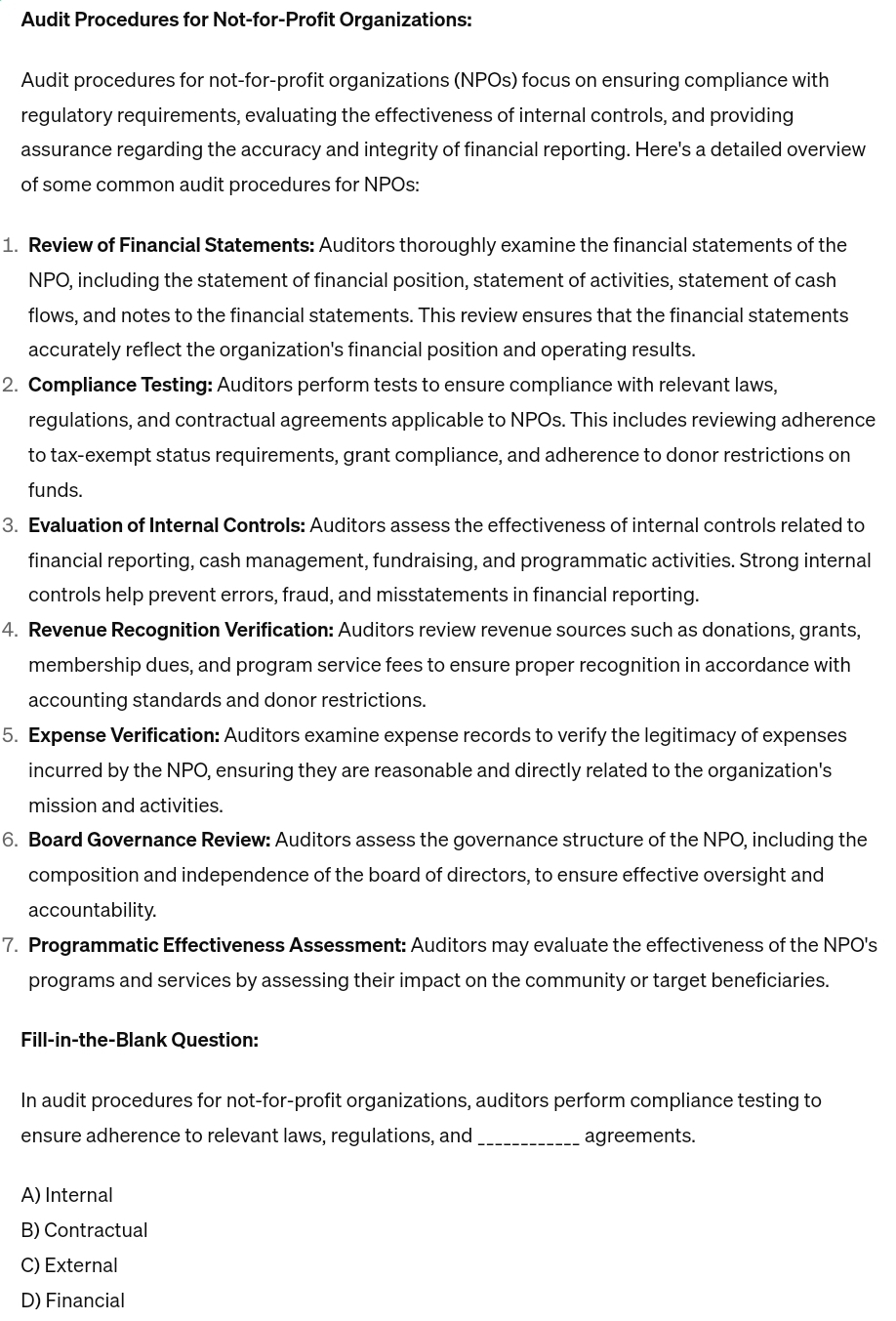Solved Audit Procedures for Not-for-Profit | Chegg.com
