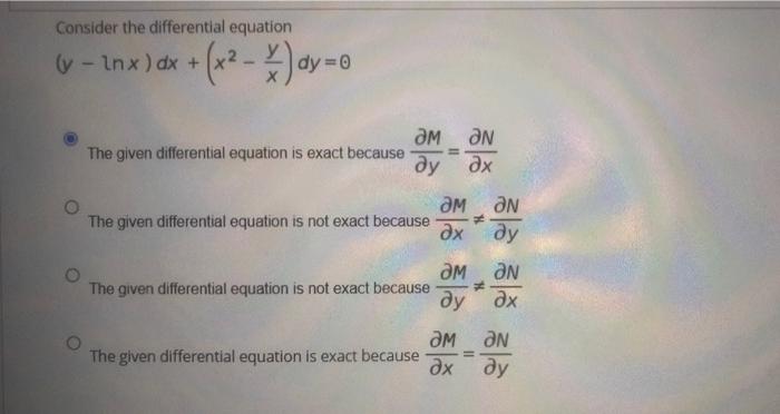 Solved Consider the differential equation ( dy = 0 у - inx) | Chegg.com