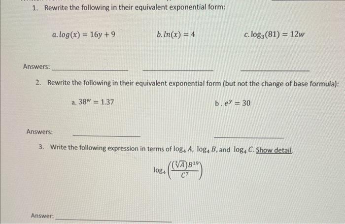 Solved 1. Rewrite the following in their equivalent | Chegg.com