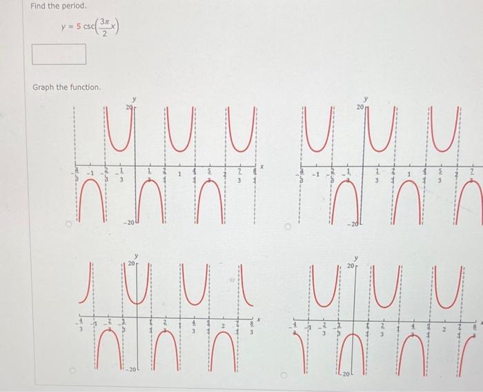 Solved Find the period. y=5csc(23πx) Graph the function. | Chegg.com