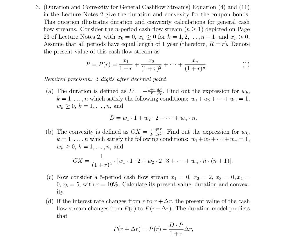 3. (Duration and Convexity for General Cashflow | Chegg.com