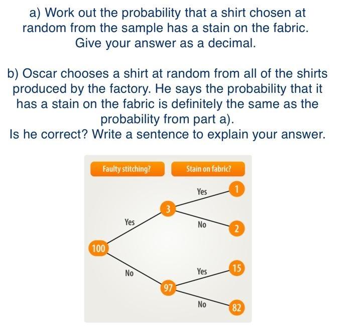 Solved a) Work out the probability that a shirt chosen at | Chegg.com
