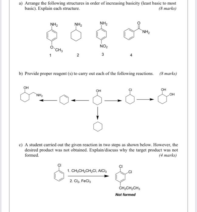 Solved a) Arrange the following structures in order of | Chegg.com