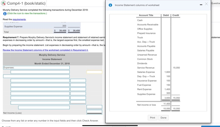 Solved Question Income Statement columns of worksheet % | Chegg.com