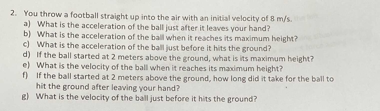 Solved You throw a football straight up into the air with an | Chegg.com