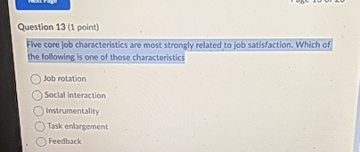 Solved Question 13 (1 ﻿point)Five core job characteristics | Chegg.com
