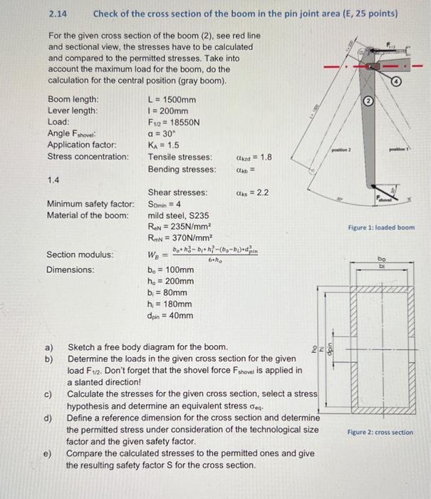 Solved 2.14 For the given cross section of the boom (2), see | Chegg.com