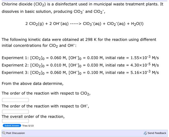 Solved Chlorine dioxide (ClO2) is a disinfectant used in | Chegg.com