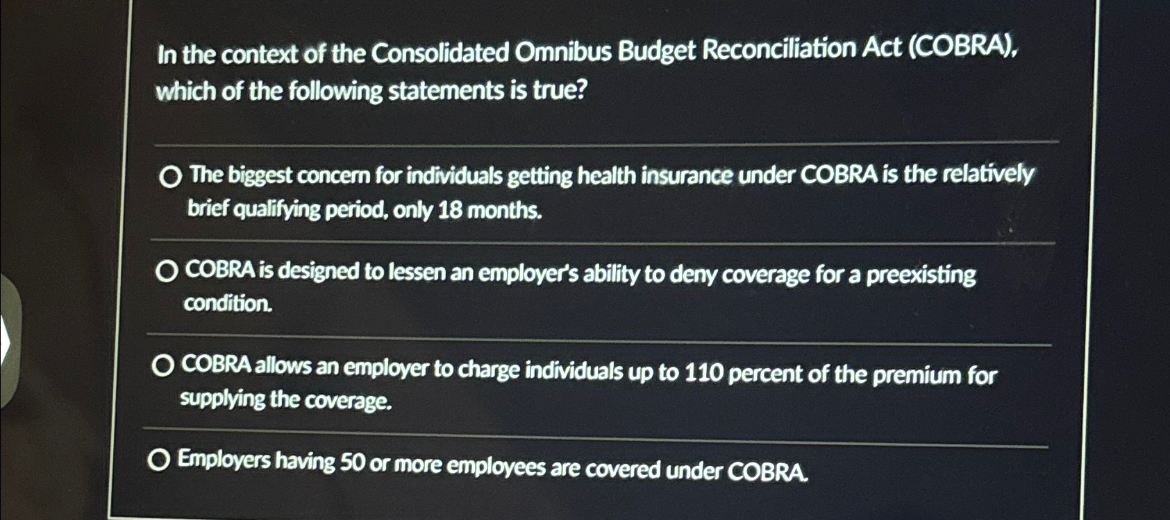 Solved In the context of the Consolidated Omnibus Budget | Chegg.com