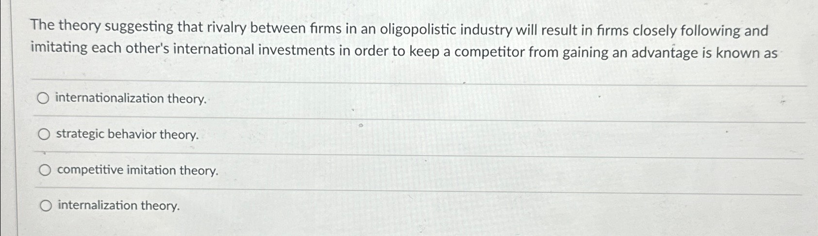 Solved The theory suggesting that rivalry between firms in | Chegg.com