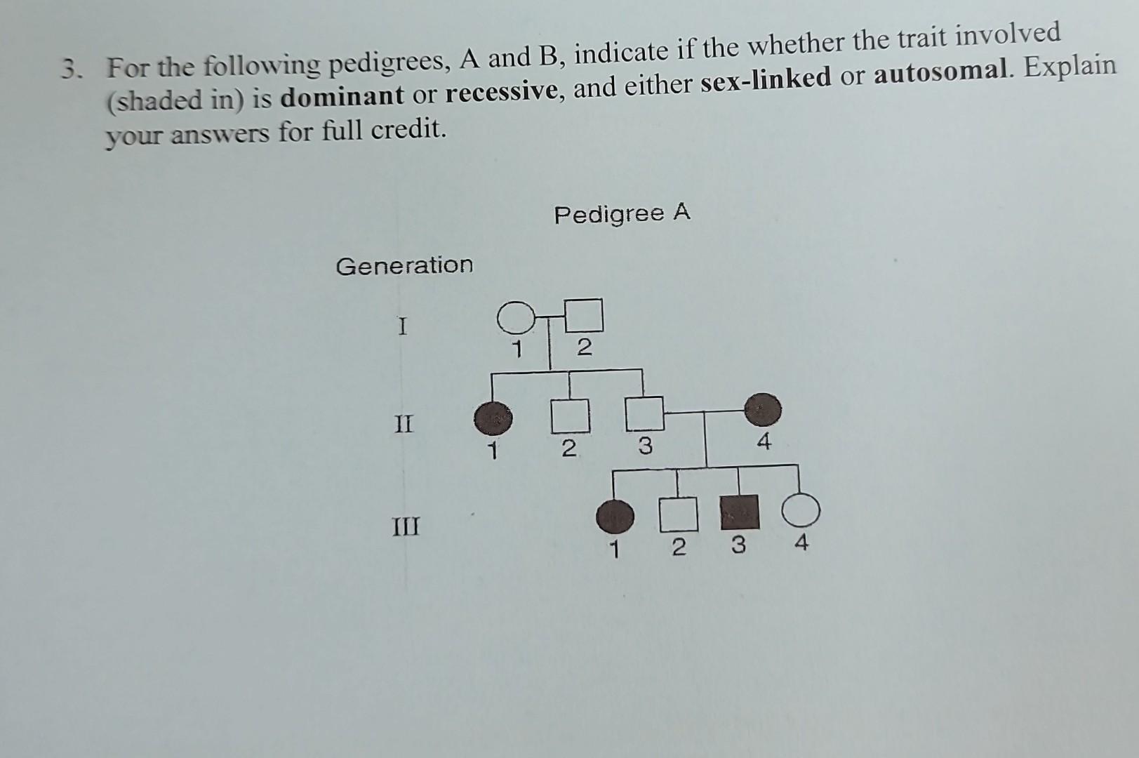 Solved 3. For the following pedigrees, A and B, indicate if | Chegg.com Solved 3. For the following pedigrees, A and B, indicate if | Chegg.com