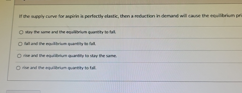 Solved If the supply curve for aspirin is perfectly elastic, | Chegg.com