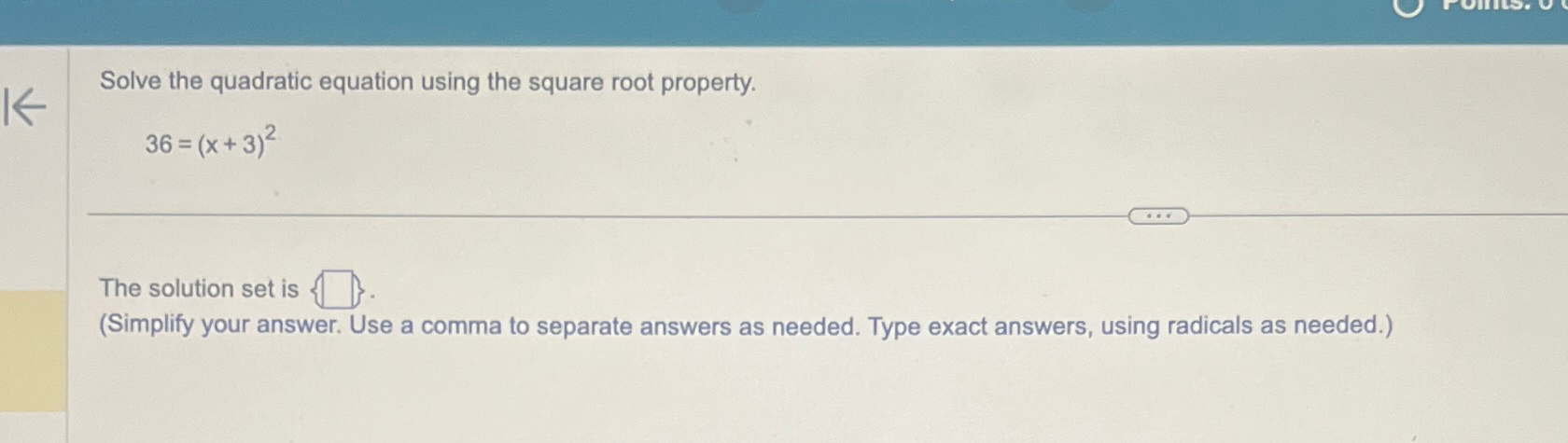 Solved Solve the quadratic equation using the square root | Chegg.com