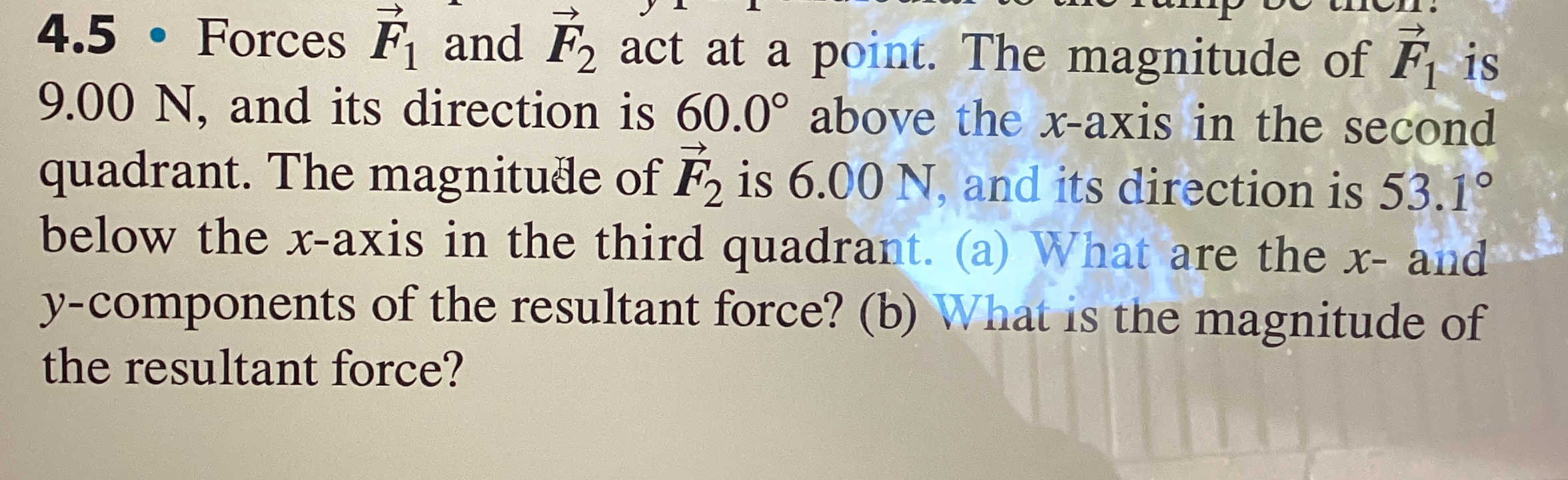 Solved 4.5 - ﻿Forces vec(F)1 ﻿and vec(F)2 ﻿act at a point. | Chegg.com