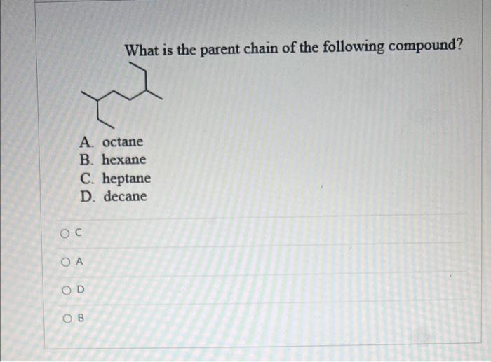 Solved What is the parent chain of the following compound? | Chegg.com