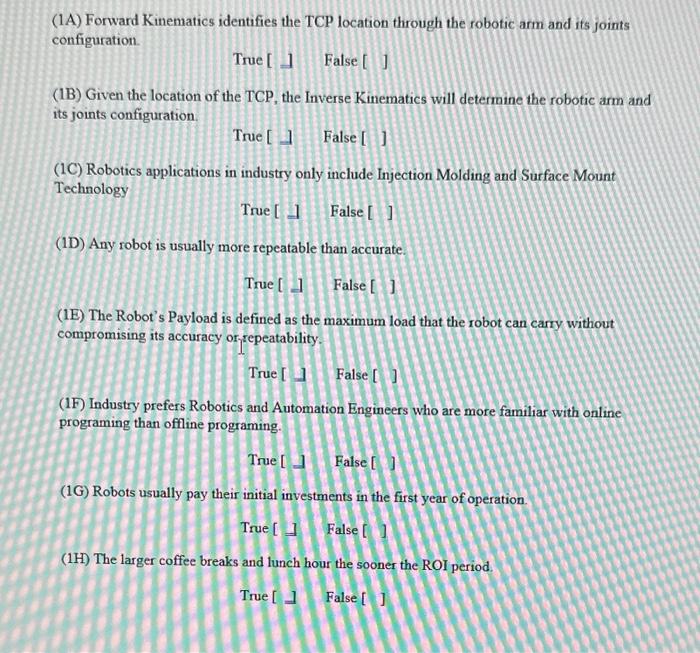 Solved (1A) Forward Kinematics identifies the TCP location | Chegg.com