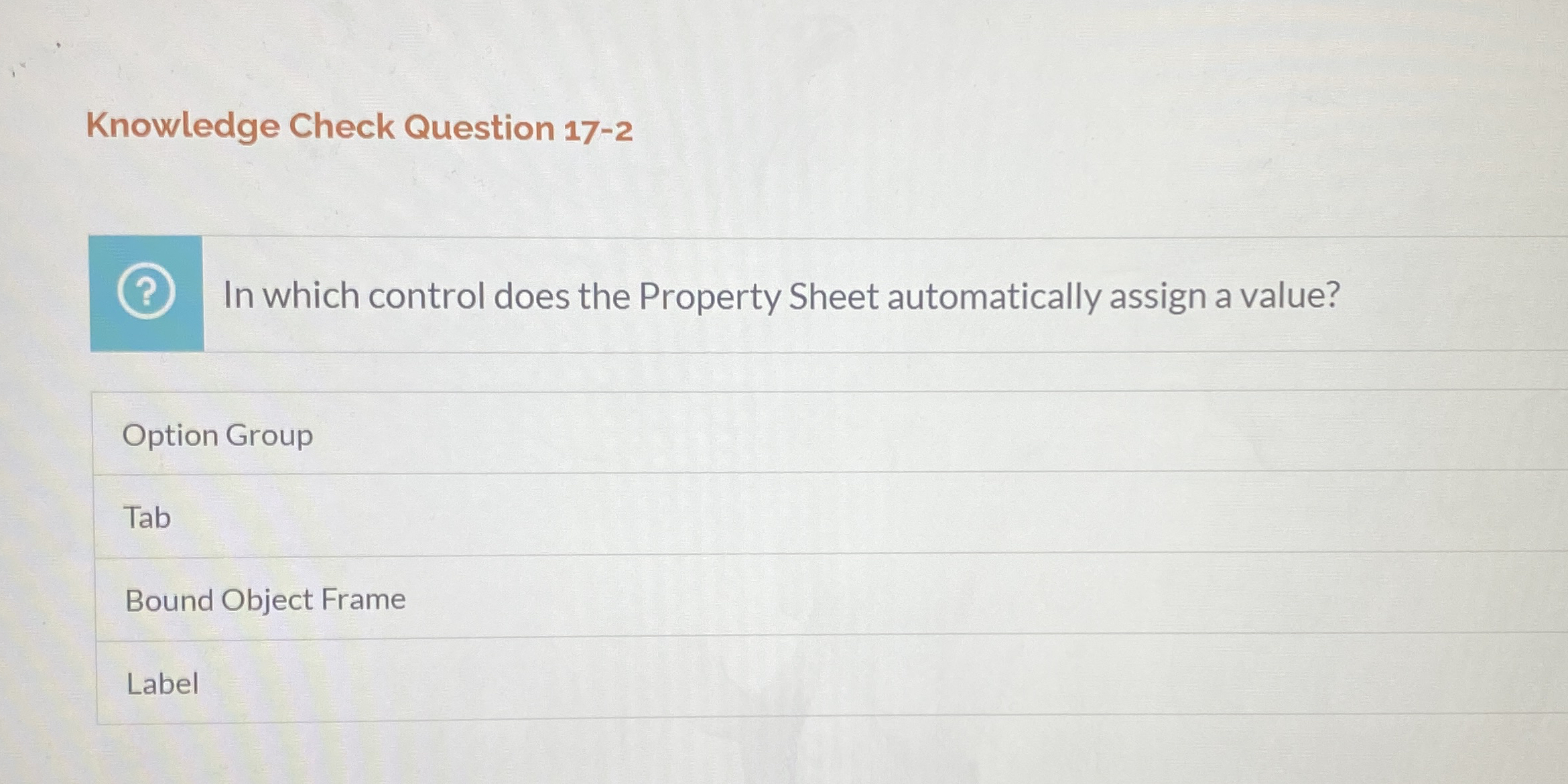 Solved Knowledge Check Question 17-2In which control does | Chegg.com