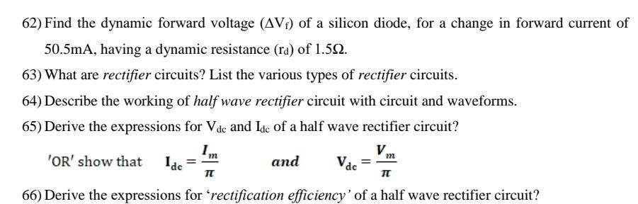 Solved 62) Find the dynamic forward voltage (AV) of a | Chegg.com