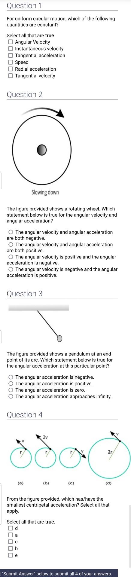 For uniform circular motion, which of the following | Chegg.com