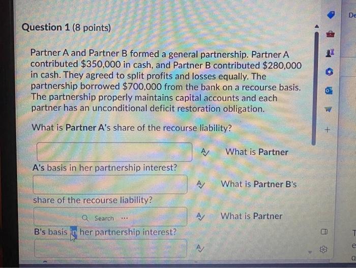 Solved Partner A and Partner B formed a general partnership. | Chegg.com