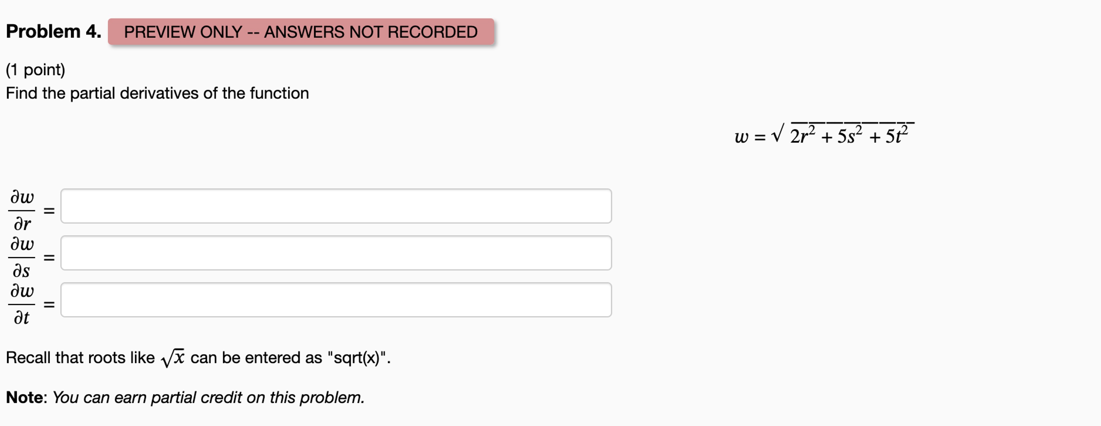 Solved Problem 4. ﻿PREVIEW ONLY -- ﻿ANSWERS NOT RECORDED(1 | Chegg.com