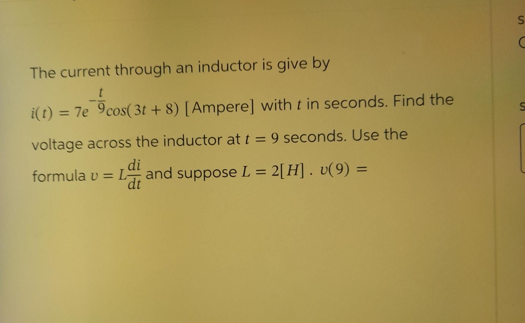 Solved The current through an inductor is give by | Chegg.com