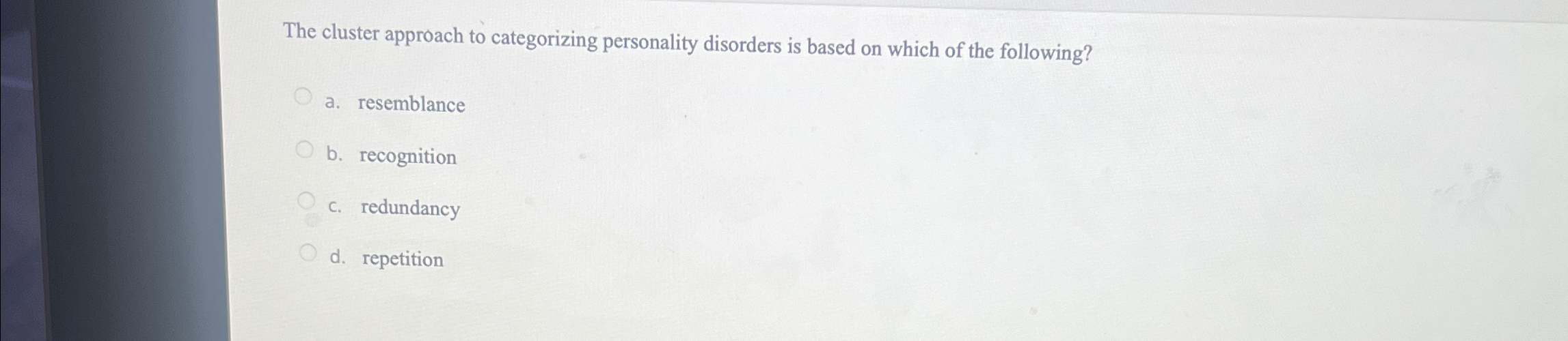 Solved The cluster approach to categorizing personality | Chegg.com