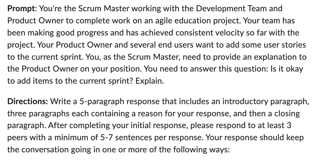 Solved Prompt: You're the Scrum Master working with the | Chegg.com