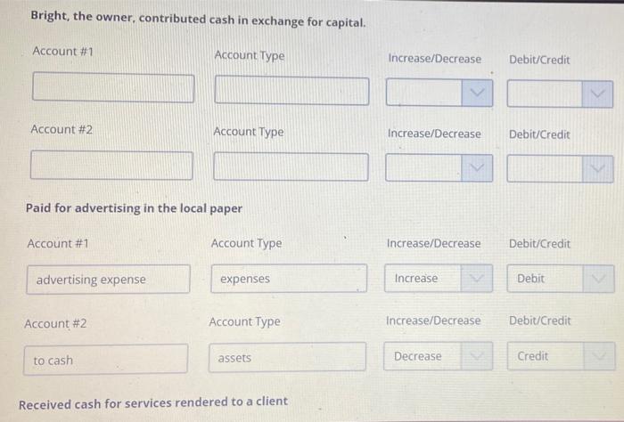 Solved Bright, the owner, contributed cash in exchange for | Chegg.com
