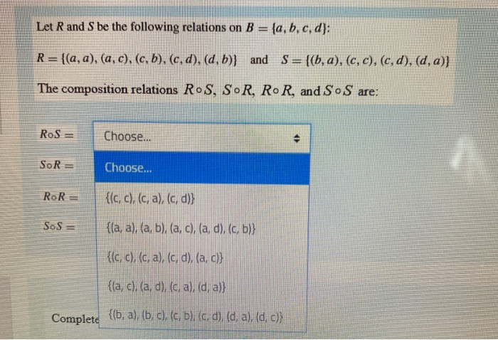 Solved Let R and S be the following relations on B = | Chegg.com