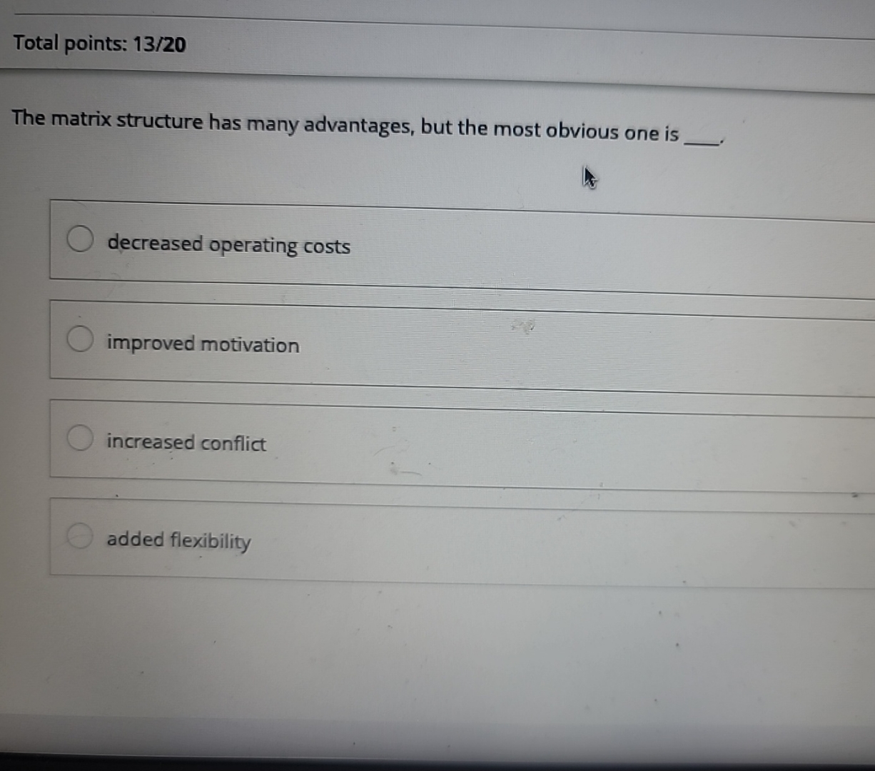 Solved Total points: 13/20The matrix structure has many | Chegg.com
