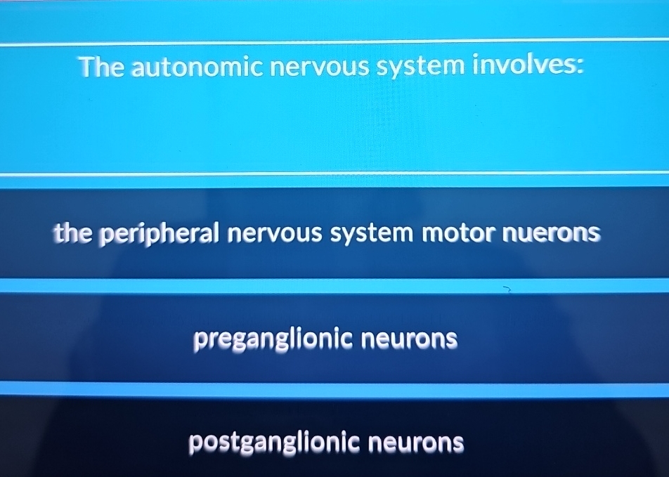 Solved The autonomic nervous system involves:the peripheral | Chegg.com