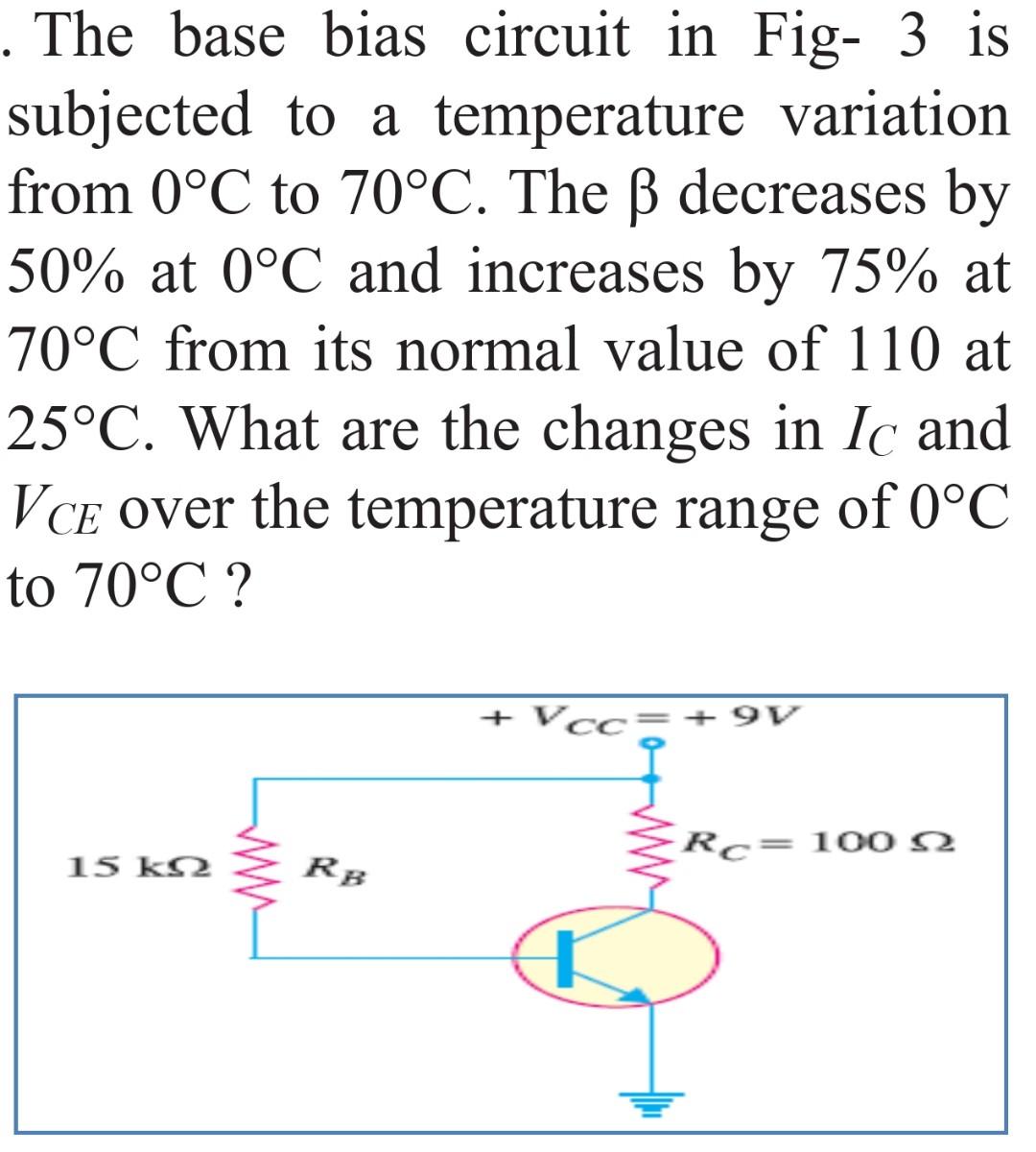Solved . The base bias circuit in Fig- 3 is subjected to a | Chegg.com