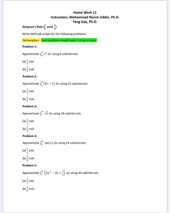 Solved Home Work 11 Instructors: Mohammad Nasim Uddin, Ph.D. | Chegg.com
