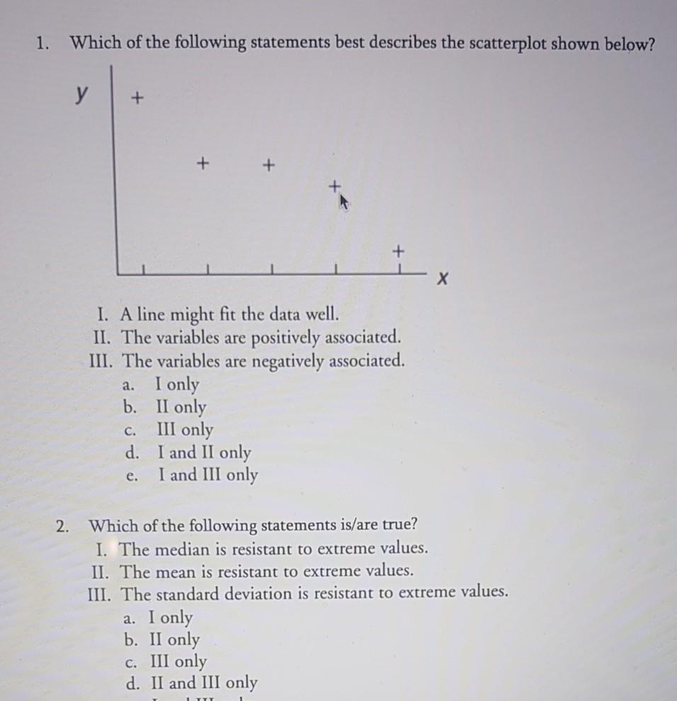 Solved 1. Which of the following statements best describes | Chegg.com