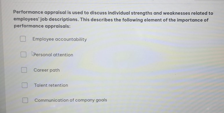 Solved Performance appraisal is used to discuss individual | Chegg.com