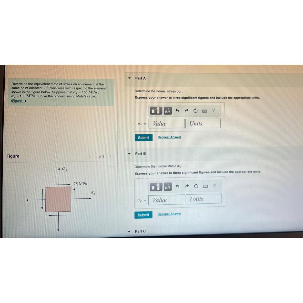 Solved Determine the equivalent state of stress on an | Chegg.com